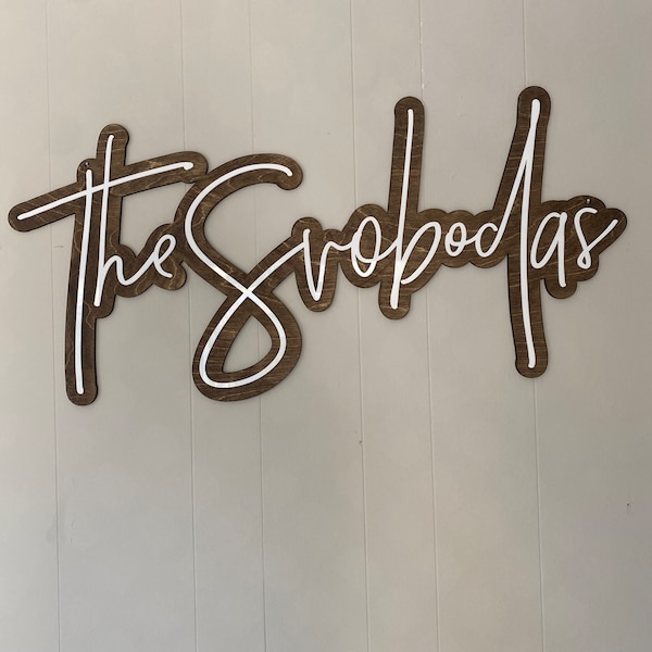 Custom Last Name Sign - Double Layer Style Wood or Acrylic in Various ...