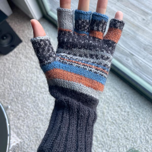 Navy Blue Finger Tipless Gloves, Hand Knitted 100% Alpaca Half Finger ...
