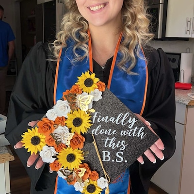 Pink Virgin Mary Graduation Cap, Paper Flowers, Rose Gold Grad Cap ...