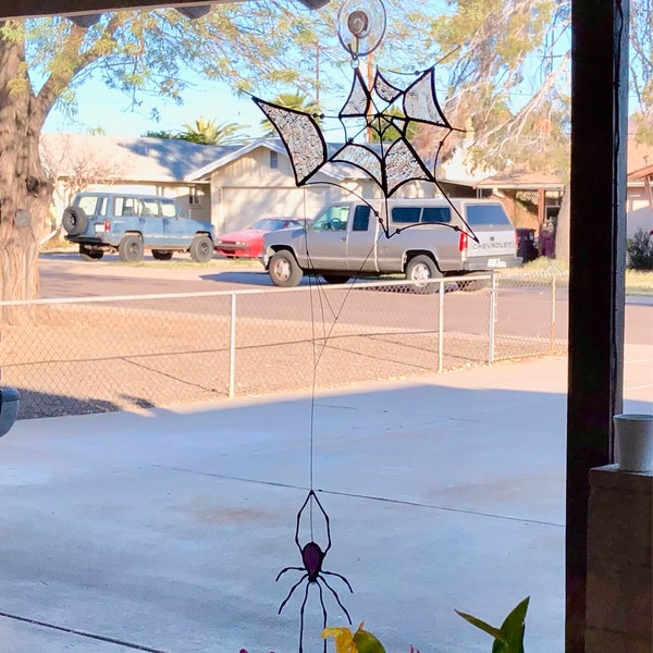 Spider Web, Stained Glass Spider on the Web, Window Hangings, Halloween ...