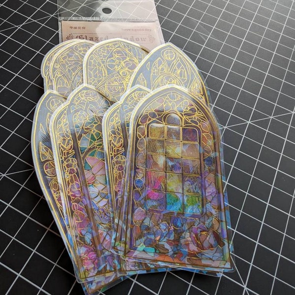 10 Gold Foil, Gothic Windows, Stickers. Textured. Stained Glass. - Etsy