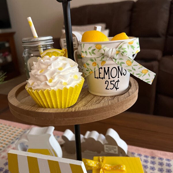 Tiered Tray Decor, Lemon Tiered Tray, Lemon Decor, Summer Tiered Tray ...