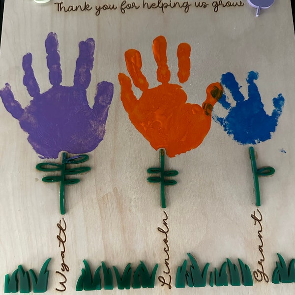 Flower Handprint Board for Kids Gift to Mom or Grandmother, Custom Wood ...
