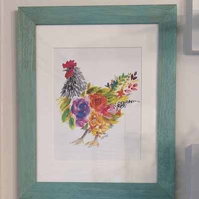 Watercolor Loose Floral Chicken Print, Hand Painted Chicken, Floral ...
