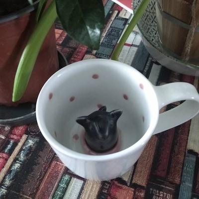 Pig Coffee Mug, Cute Hidden Animal Mug. Hand Painted Mug. Handmade in ...