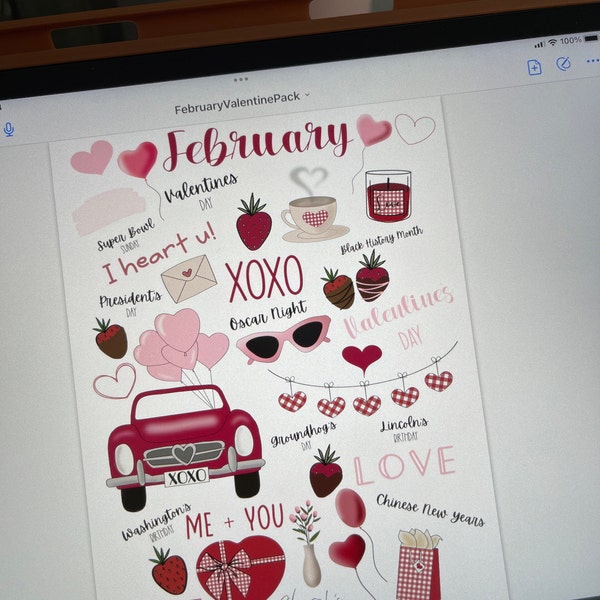 Valentines Day Digital Stickers February Digital Planner Journal ...