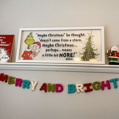 Merry and Bright Garland/ Christmas Garland/ Felt Ball Garland/ Holiday ...