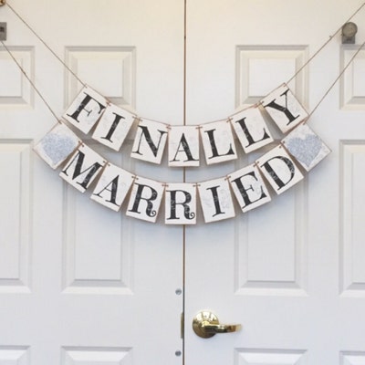 Finally Married Banner Wedding Sign Rustic Married Car Sign Wedding ...