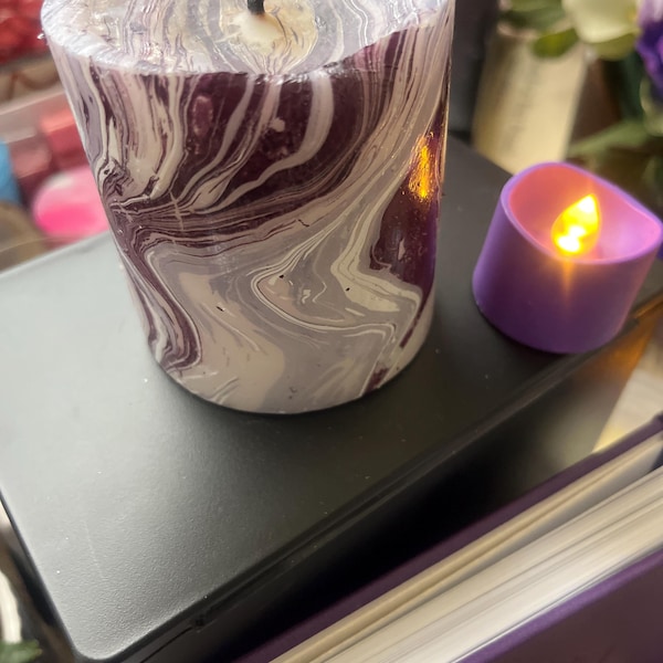 Marbled Pillar Candle Lavender Swirl Hand-dip Dyed Soothing Home Decor ...