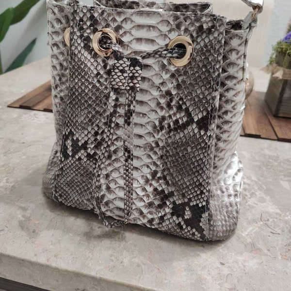 Top Handle Dark Grey Classy Genuine Python Skin Bag | Exotic Leather ...