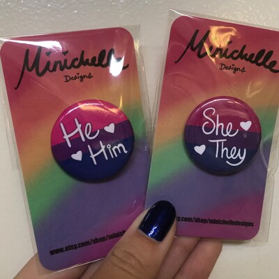 Bisexual Pride Flag Pronoun Pin Back Button They/she They/he They/them ...