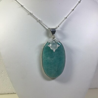 Natural Green Larsonite Pendant, Oval Pendant, Sterling Silver Pendant ...