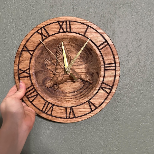 10.5" 3D Duck Carved Clock, Cherry Wood With Rubio Hard Wax Finish ...