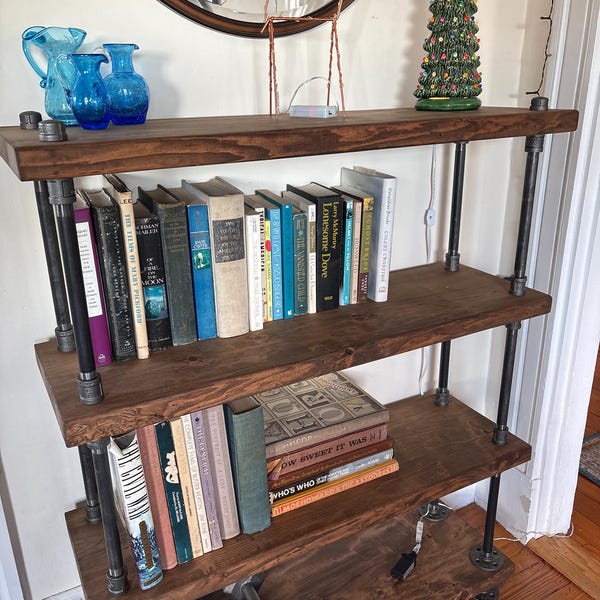 Steampunk Book Shelf, Industrial Bookcase, Wooden Book Case, Wooden ...