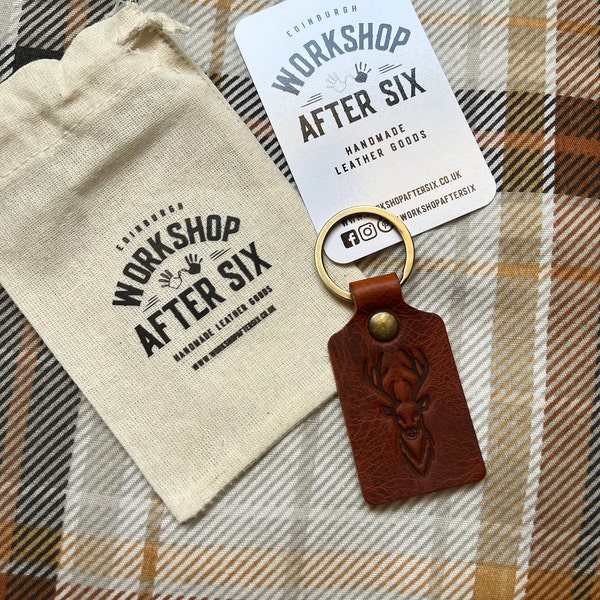 Handmade Leather Highland Stag Key Chain: Scottish Souvenir - Etsy