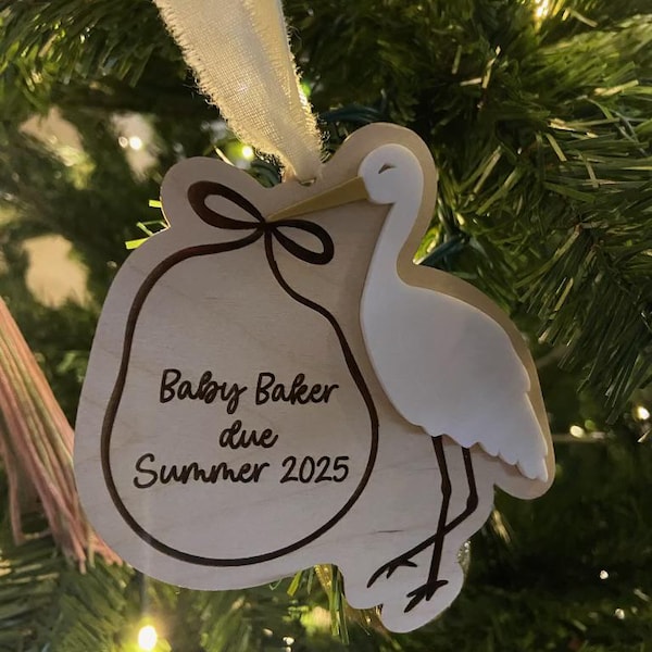 Personalized Pregnancy Announcement Ornament | Stork Christmas Ornament ...