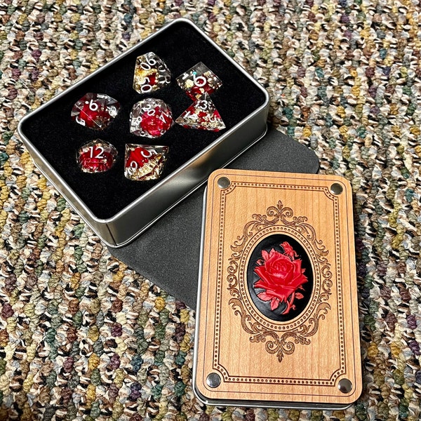 Red Rose Dice Box With Red Flowers Sharp Edge Dice Set With Gold Flake ...
