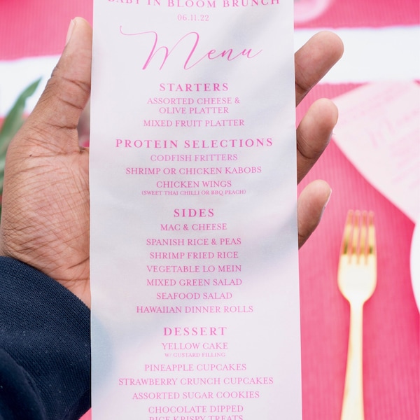 Vellum Wedding Dinner Menu Cards - Printed Colored Ink Vellum Menus ...