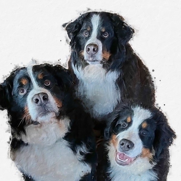 Multiple Pet Portrait Custom Dog Painting Watercolor, Multiple Dog ...