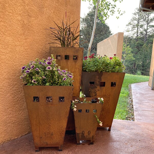 Large Rustic Metal Planter, Outdoor Metal Planter Box, Tall Copper ...