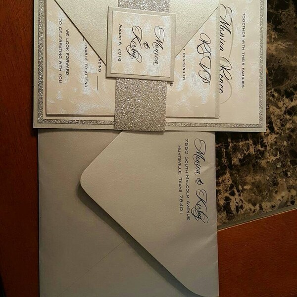 Glitter Wedding Invitation, Silver Glitter Wedding Invitation, Silver ...