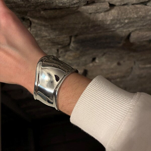 Gold-silver Plated Wide Cuff Bracelet,silver Bone Cuff Bracelet,chunky ...