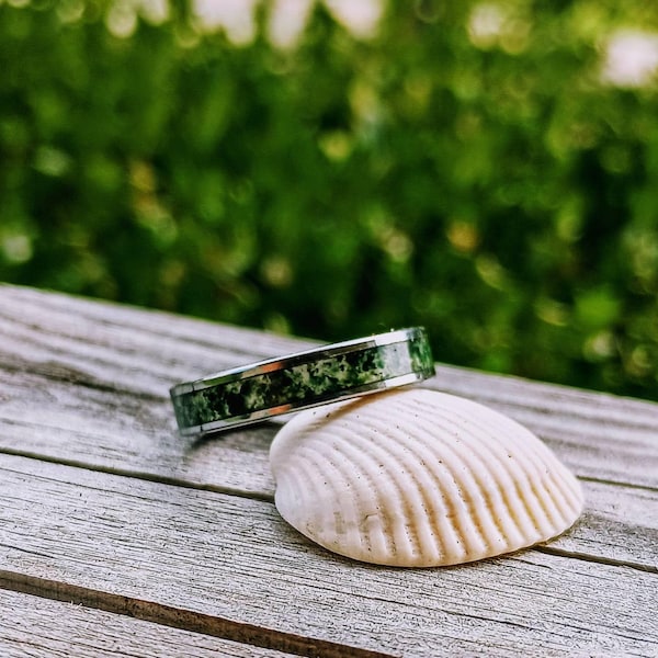 The Abyss - 6mm Black Meteorite Brushed Wedding Ring, Black Obsidian ...