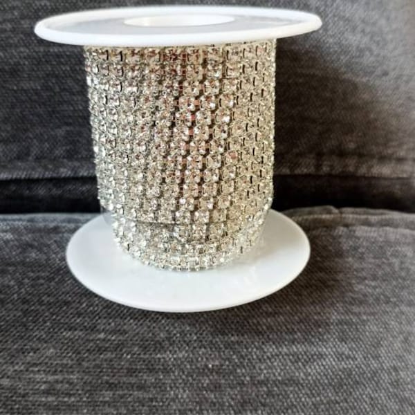 Silver Rhinestone Chain by Yard With Clear Crystal in Silver Setting ...