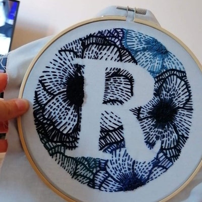 Floral Letter r Hand Embroidery Pattern / Digital PDF Download ...