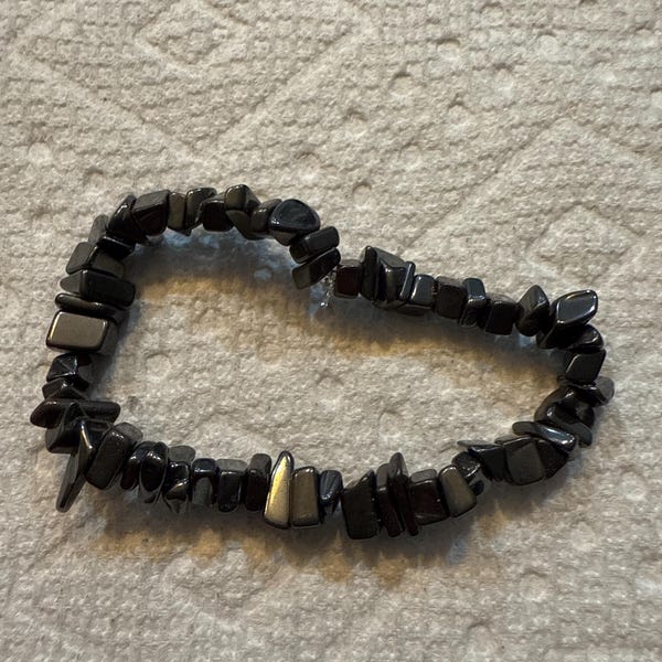 One Hematite Stone Chip Bracelet, Healing and Grounding Bracelet ...