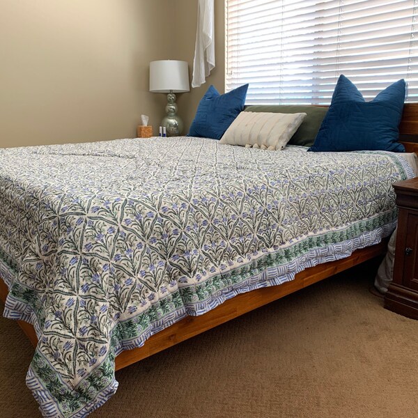 Hand Block Print Quilt Handmade Floral Print Quilt Reversible Block ...