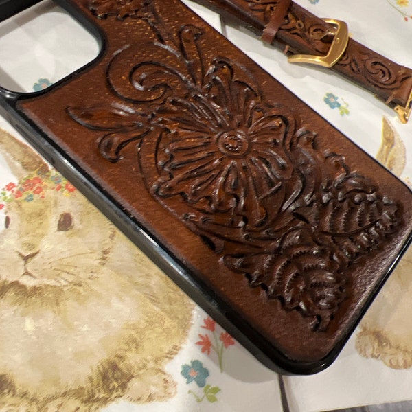 Copper and Turquoise Embossed Leather Phone Case by Ts Studio Leather ...