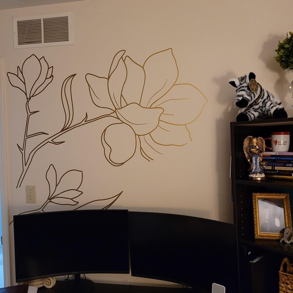 Minimal Line Drawing Flowers Corner Wall Decals, Accent Wall Floral ...