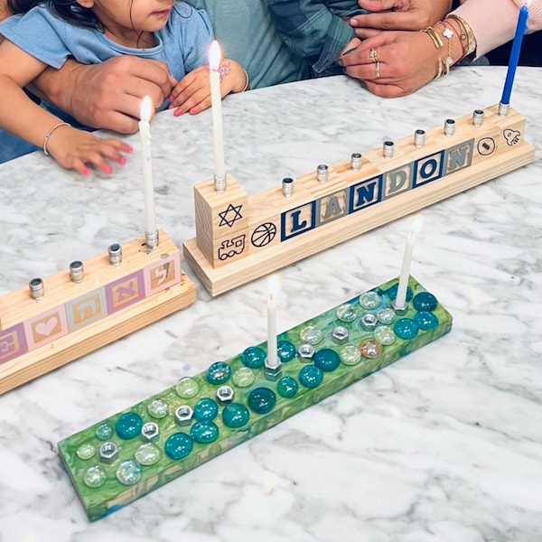 Child's Wooden 11 Block Menorah for Longer Names, Children's Alphabet ...
