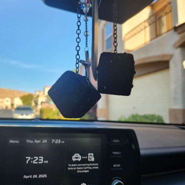 Black Fuzzy Dice With Black Bling Gems and Chain or Cord / Car ...
