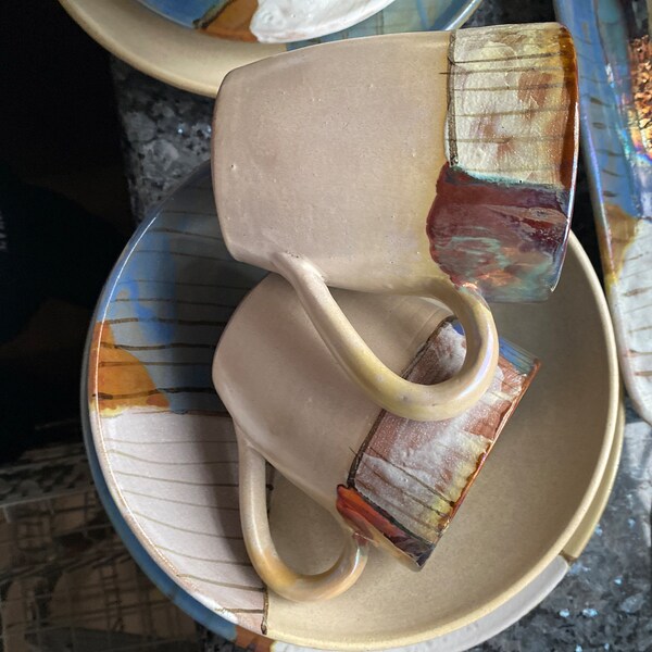 Black Dinner Set With Shades of Blue, and Gold Metallic Luster Stripe 3 ...