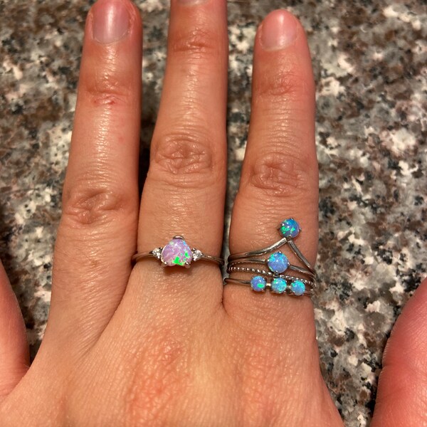 Dainty Pink Opal October Birthstone Kids Girls Womens Childrens Ring ...