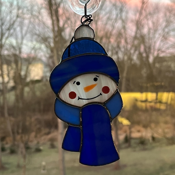 Snowman Suncatcher, Stained Glass Window Hanging, Christmas Ornament ...