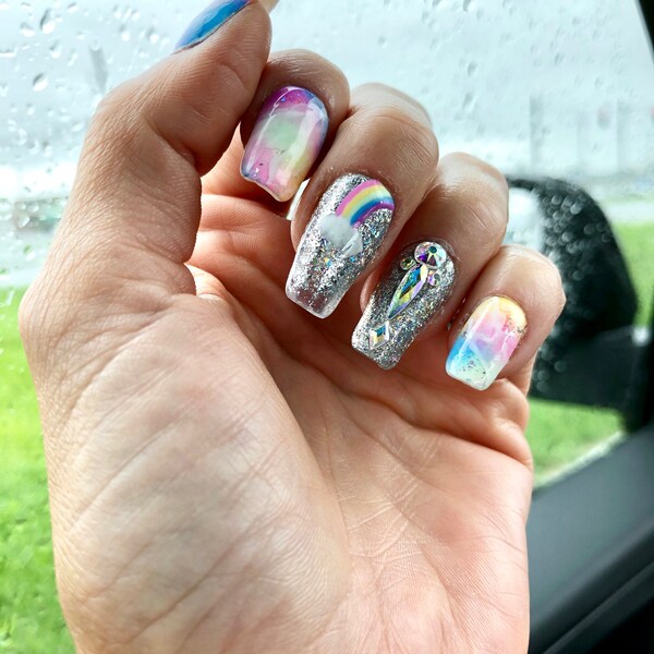Freddy Krueger Inspired Press on Nails, Halloween Nails, Emo French Tip ...
