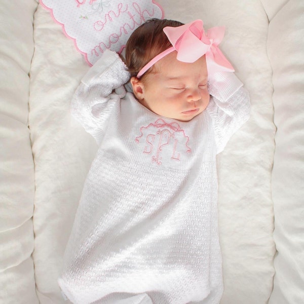 Light Blue Paty Inc Monogrammed Knit Baby Gown, Personalized Baby Boy ...