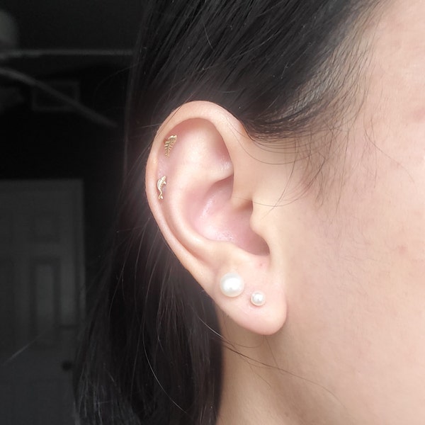 14k Solid Tiny Bone Cartilage Piercing, Cute Helix Stud, Conch Earring ...