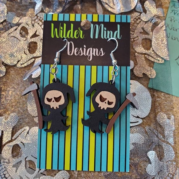 Grim Reaper Earrings: Laser Cut Halloween Studs - Etsy
