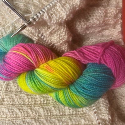Hand Dyed Pastel Rainbow and Black Sock Yarn Toucan Sam Assigned Color ...