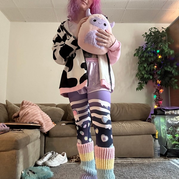 Ultra Pastel Rainbow Leg Warmers, Fairy Kei Striped Flared Legwarmers ...