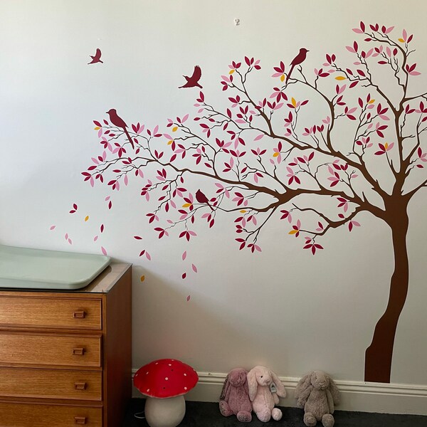 Blowing Tree Wall Decal, Cherry Blossom Tree Wall Decal, Tree Wall Art ...