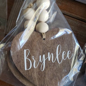 Beaded Wooden Name Tag, Heart Shaped Name Tag, Valentine Name Tag ...
