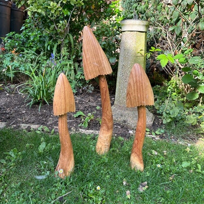 Set of 3 Metal Mushroom Garden Ornament Silver - Etsy UK