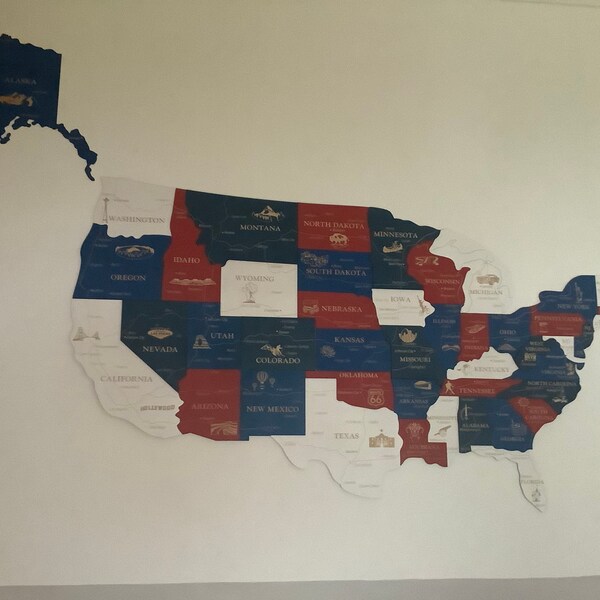 Large Push Pin Map of United States, Wooden 3D USA Map With Famous ...