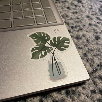 Monstera Sticker Plant Vinyl Sticker A Vase of Monstera Clear Sticker ...