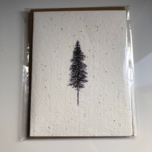 Pine Tree Card With Plantable Wildflower Seed Paper Hand Drawn Holiday ...